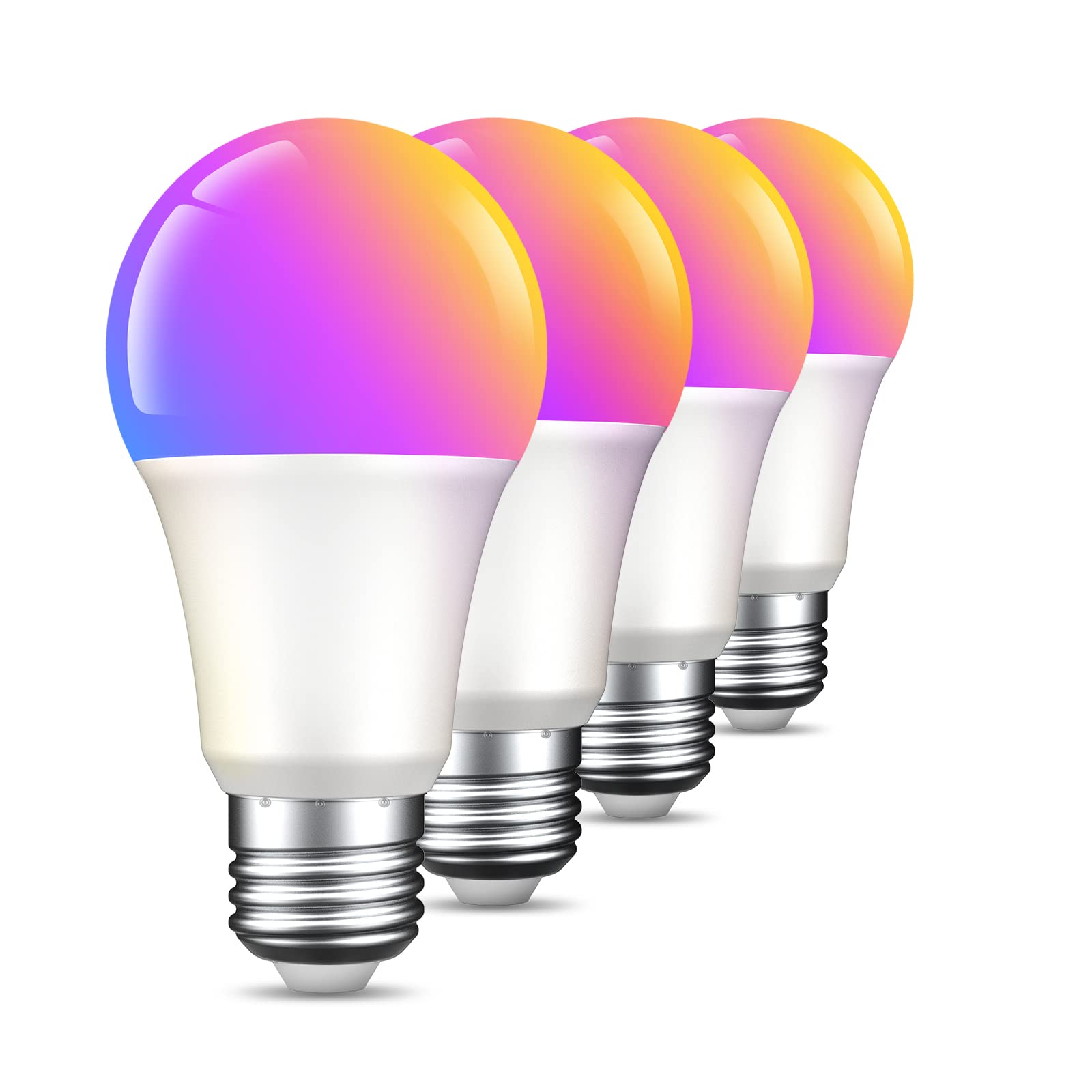 Smart Light Bulbs, Color Changing Smart Bulbs Compatible with Alexa Google Home No Hub Required, Wifi Light Bulbs A19 E26 75W Equivalent, Dimmable Multi-Color Led Light Bulb, 4 Pack