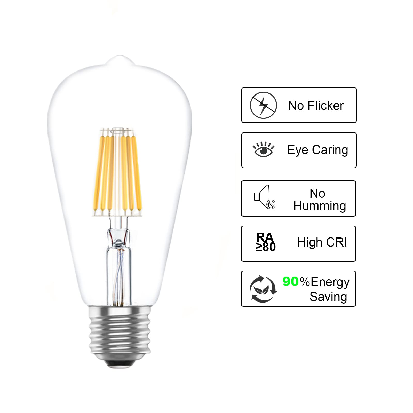Vintage LED Light Bulbs,E26 Edison Filament,6W,60 Watts Equivalent,Soft White 2700K,2 Packs