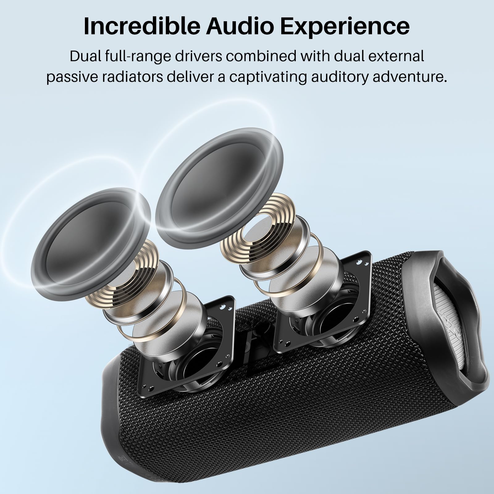 TOZO PA2 Bluetooth Speaker with Dual Drivers & Dual Bass Diaphragms, Deep Bass Loud Stereo Sound, IPX8 Waterproof, 25H Playtime, Custom EQ App Portable Wireless Speaker for Home Outdoors Travel Black