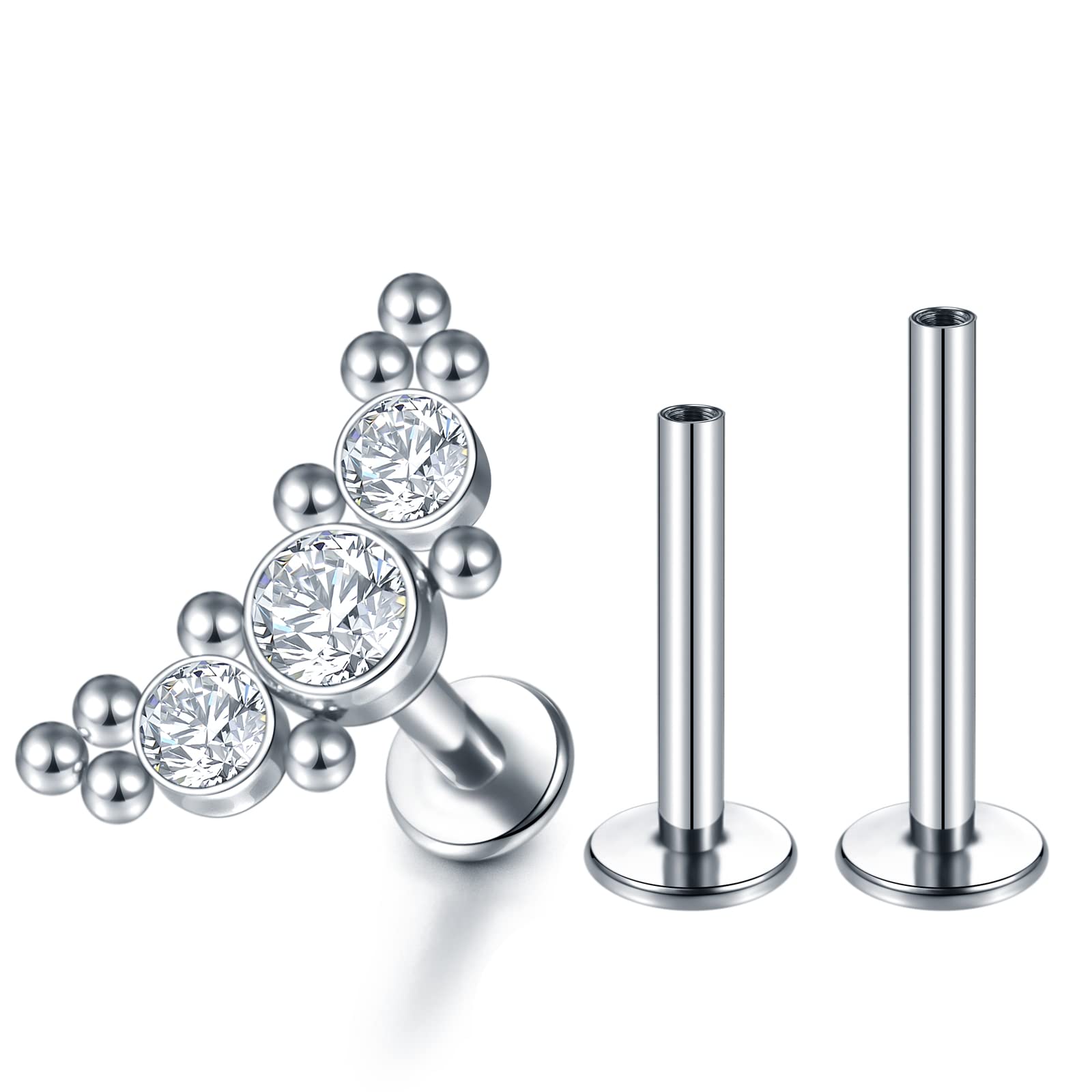 Xpircn 16G Labret Studs Stainless Steel Lip Monroe Labret Rings Forward Helix Tragus Cartilage Earrings Ear Lobe Stud Piercing Jewelry 6mm 8mm 10mm (Style F - Top 13mm)