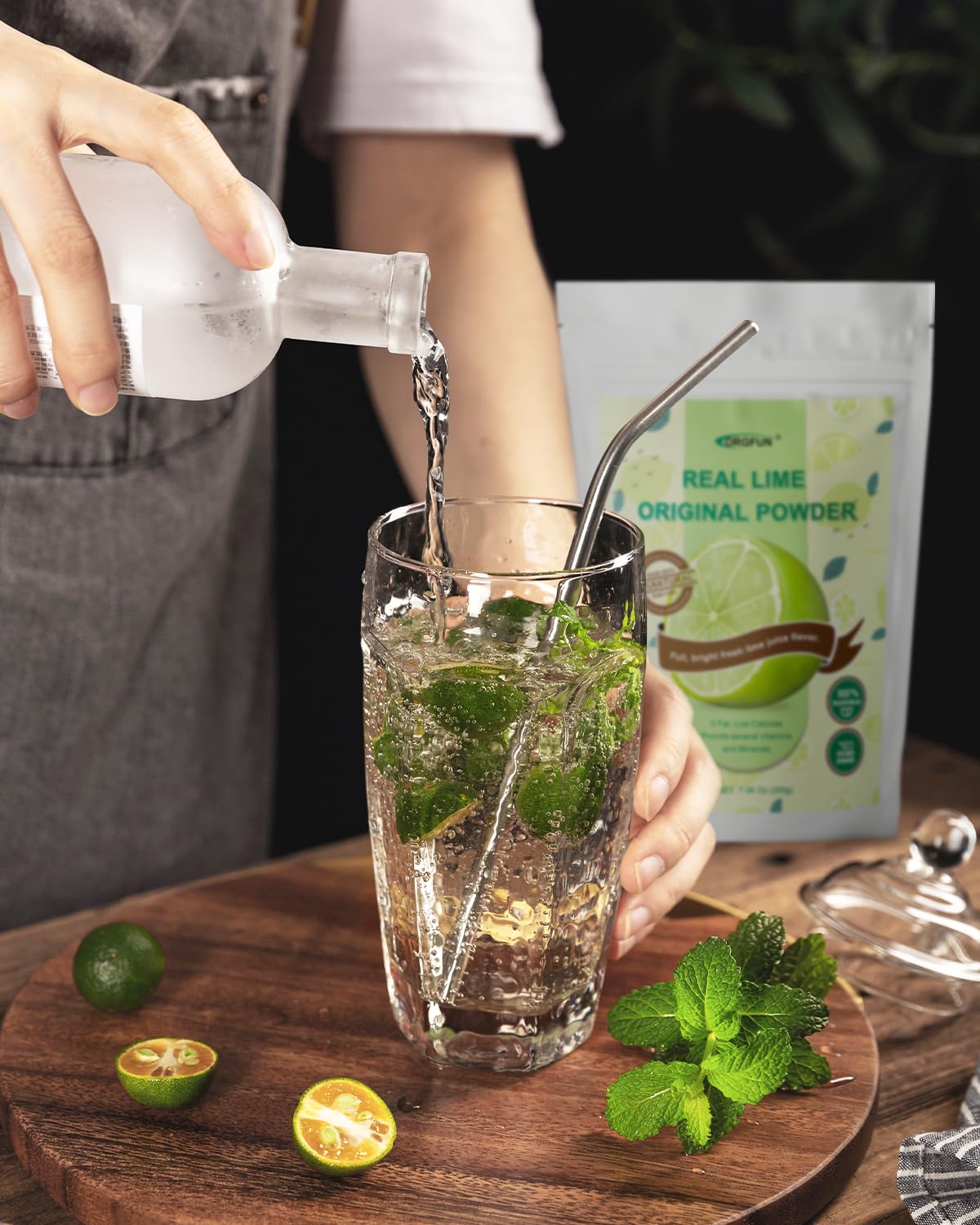 ORGFUN Original Lime Powder, Whole Lime Juice Freeze Dried Powder, Fresh Squeezed Lime Juice Prefer for Cocktails, Drinks, Smoothies, and Cooking 7.06 Oz