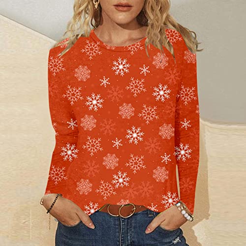 Womens Round Neck Christmas 3D Print Pullover Long Sleeve Cute Sweatshirt Fashion Autumn and Winter Tops