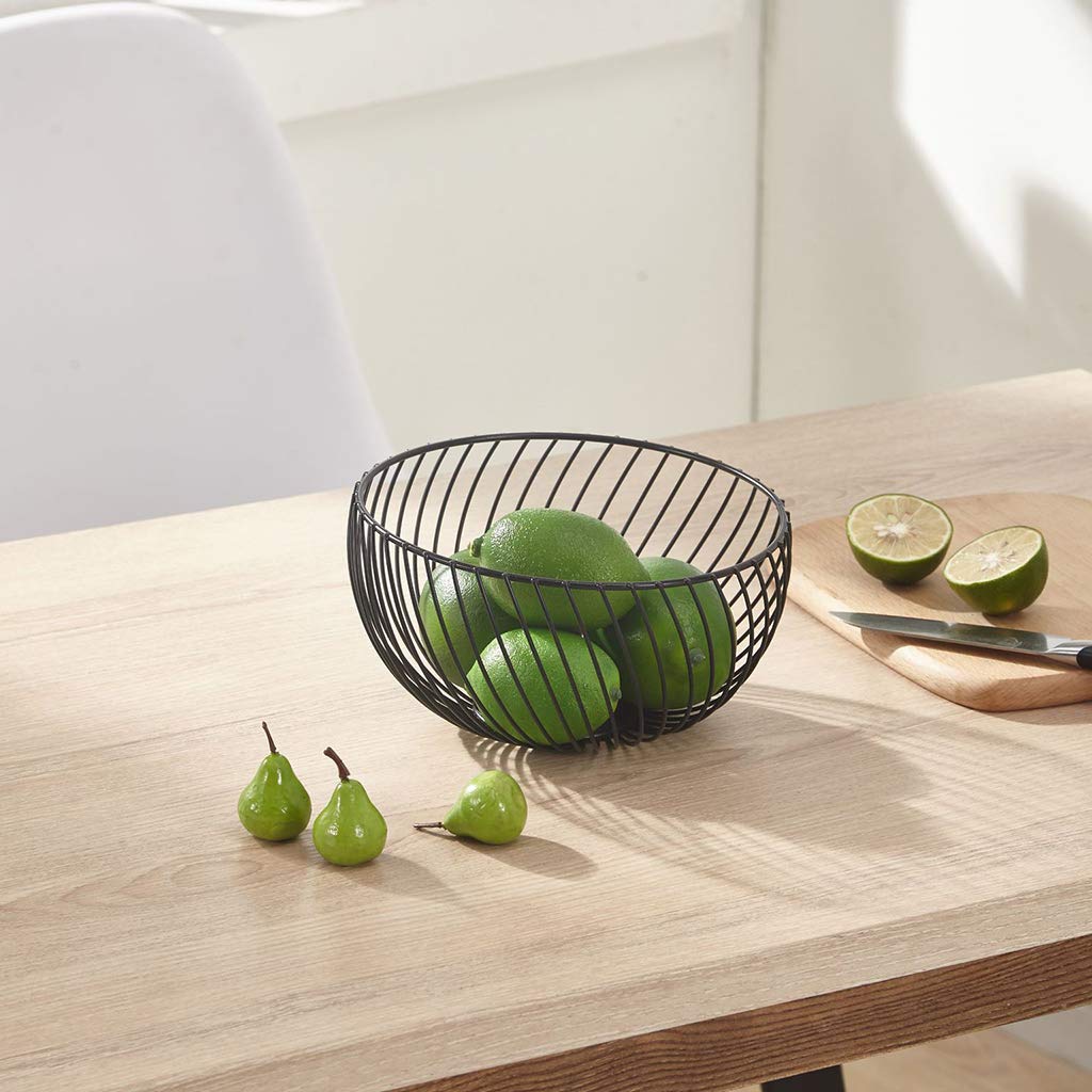 vocheer Metal Wire Fruit Basket, 2 Pcs Round Black Metal Bowl Vegetable Holder Decorative Stand for Bread, Snacks, Households Items Storage