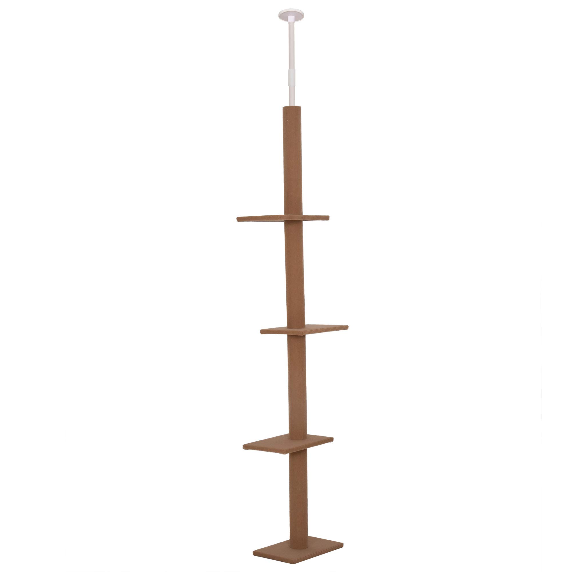 PawHut Floor-to-Ceiling Cat Tree Cat Climbing Tower with Sisal-Covered Scratching Posts Natural Cat Tree Activity Center for Kittens Cat Tower Furniture, Brown