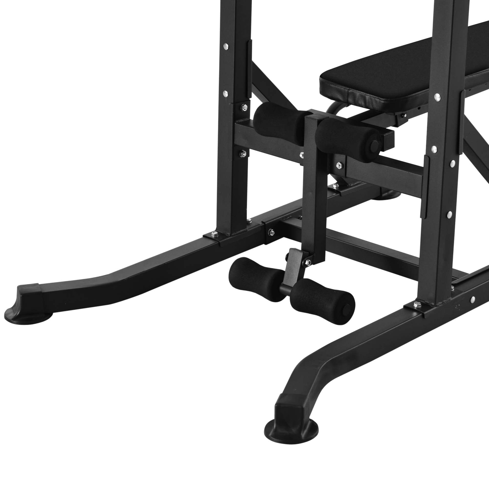 Soozier Pull Up Dip Station, Foldable Power Rack with Adjustable Weight Bench, Multi-Function Power Tower Workout Station for Home Gym Strength Training