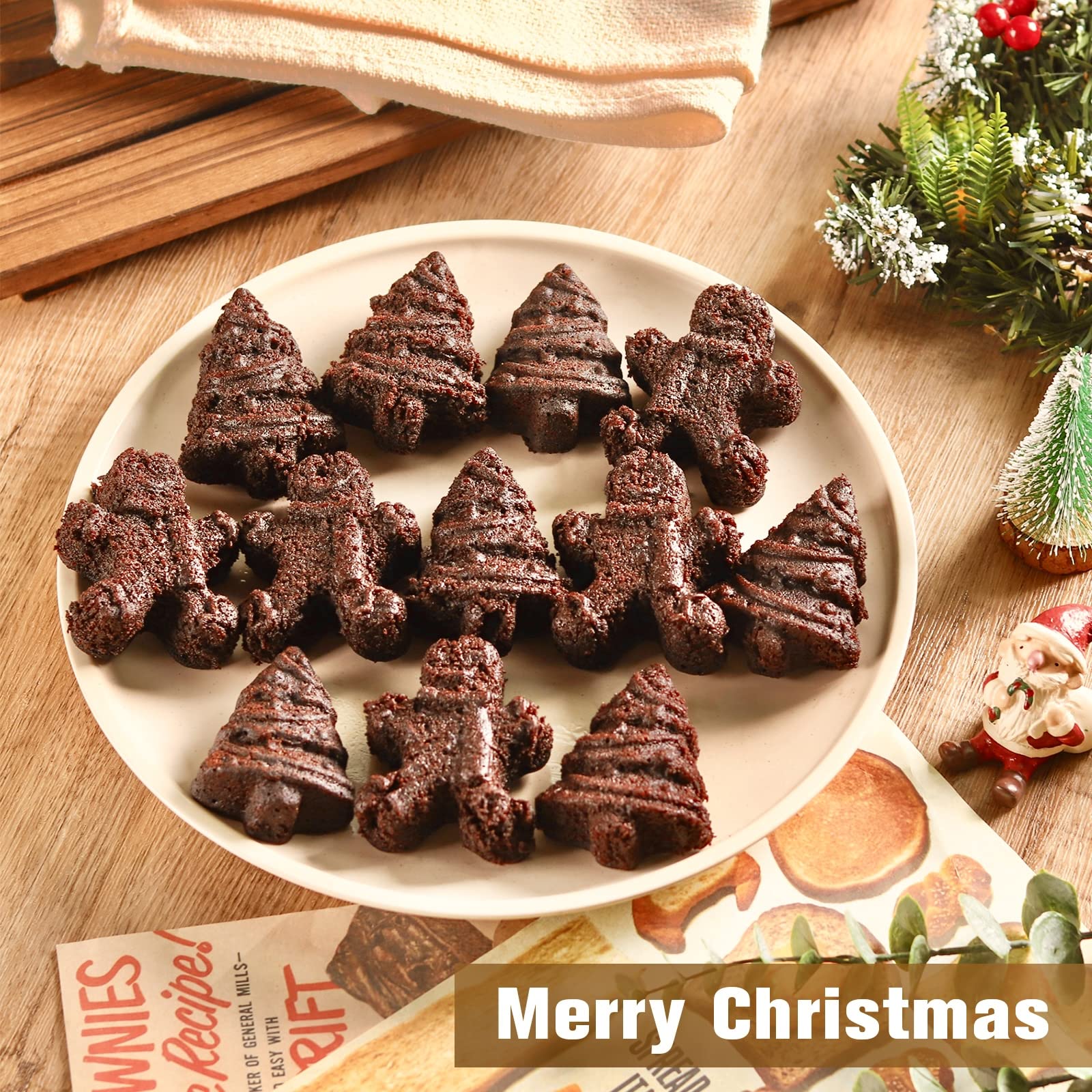 Wehome Gingerbread Cake Pan Cakelet Pan,Non-stick Cast Aluminum Muffin Pan,12-Cavity Snowman and Christmas Tree Gingerbread Baking Pan,Heavy-gauge Bakeware Pan