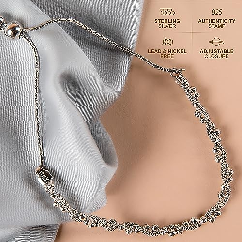PORI JEWELERS Italian 925 Sterling Silver DC Ball Twisted Coreana Adjustable Bolo Bracelet (Silver)