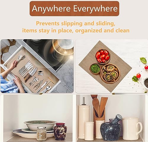 Shelf Liner for Kitchen Cabinets, 12 in x 25 FT, Strong Grip Non-Adhesive Shelf Liner, Waterproof Non-Slip Drawer Liner, Easy to Clean and Install, Perfect for Closets, Tables (Beige, 12in x 25ft)