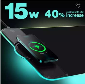 Wireless Charging RGB Gaming Mouse Pad 15W | 10 LED Light up modes Extra large (XL) Mousepad | Waterproof | Non-slip rubber base computer keyboard mat for laptop, pc, desk, Big Mouse Mat (800x300x4MM)