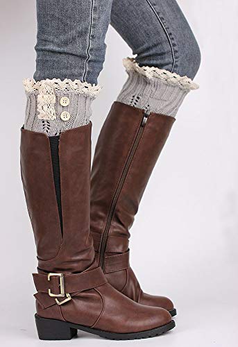 OUR SUPER DEALS 6 Pack Women Crochet Knitted Button Lace Trim Boot Cuffs Leg Warmer Socks