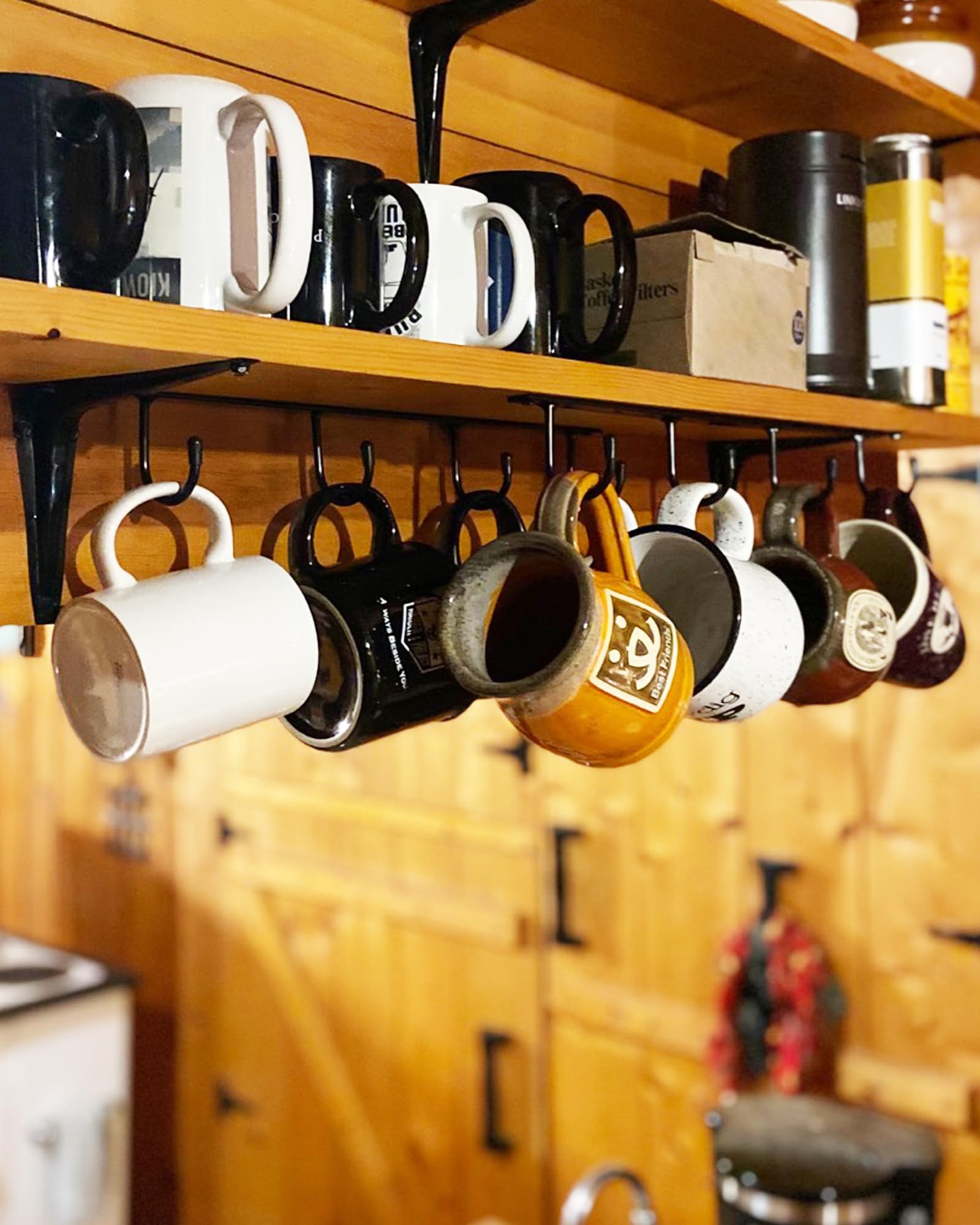 YQBOOM Mug Hanger Under Cabinet 3 Pcs Iron Mug Rack Wall Mounted Coffee Cup Hanging Rack Mug Storage Organizer for Kitchen Dining Bar Bronze