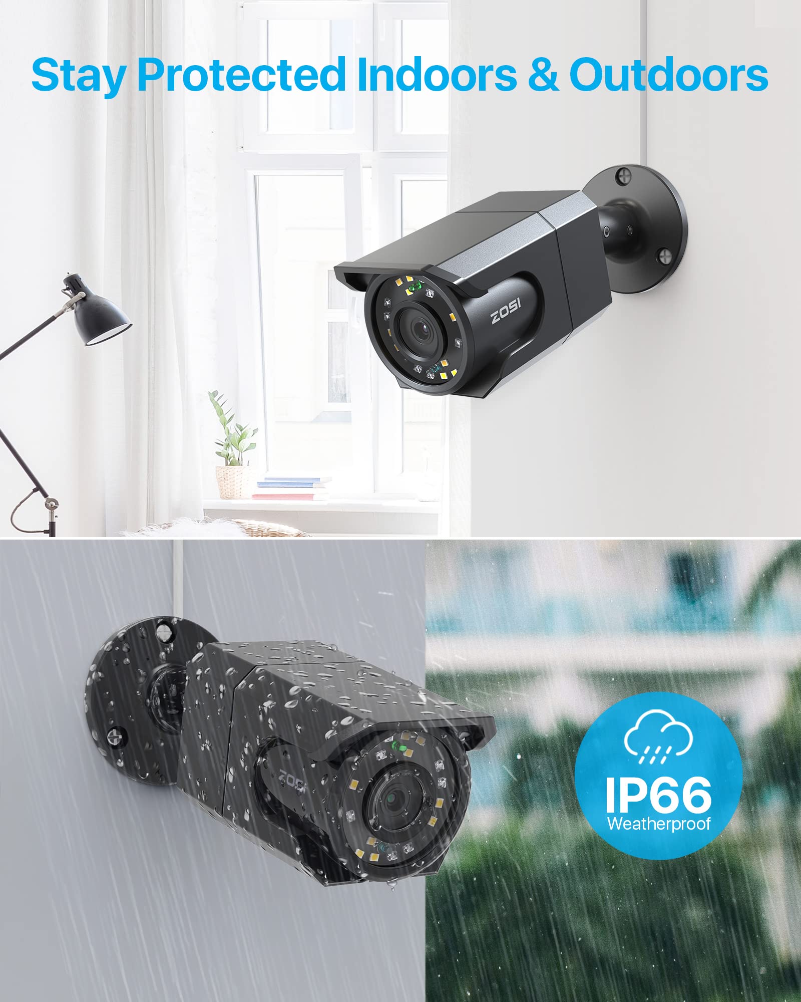 ZOSI 2Pack 4K 8MP Security PoE IP Camera Bullet Outdoor Indoor with Audio, Starlight Color Night Vision, Human Detection, Smart Light Alert, IP66 Weatherproof (Only Work with ZOSI 4K POE NVR)