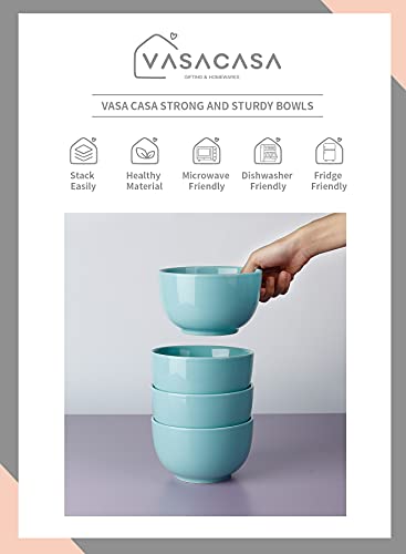 Vasa Casa Ultra-Deep 30 Ounces Soup Bowls, Large Cereal Bowls, Ceramic Serving Bowls Set for Kitchen, Rice, Pasta, Salad, Oatmeal and Noodle, Dishwasher & Microwave Safe, Set of 4, Turquoise