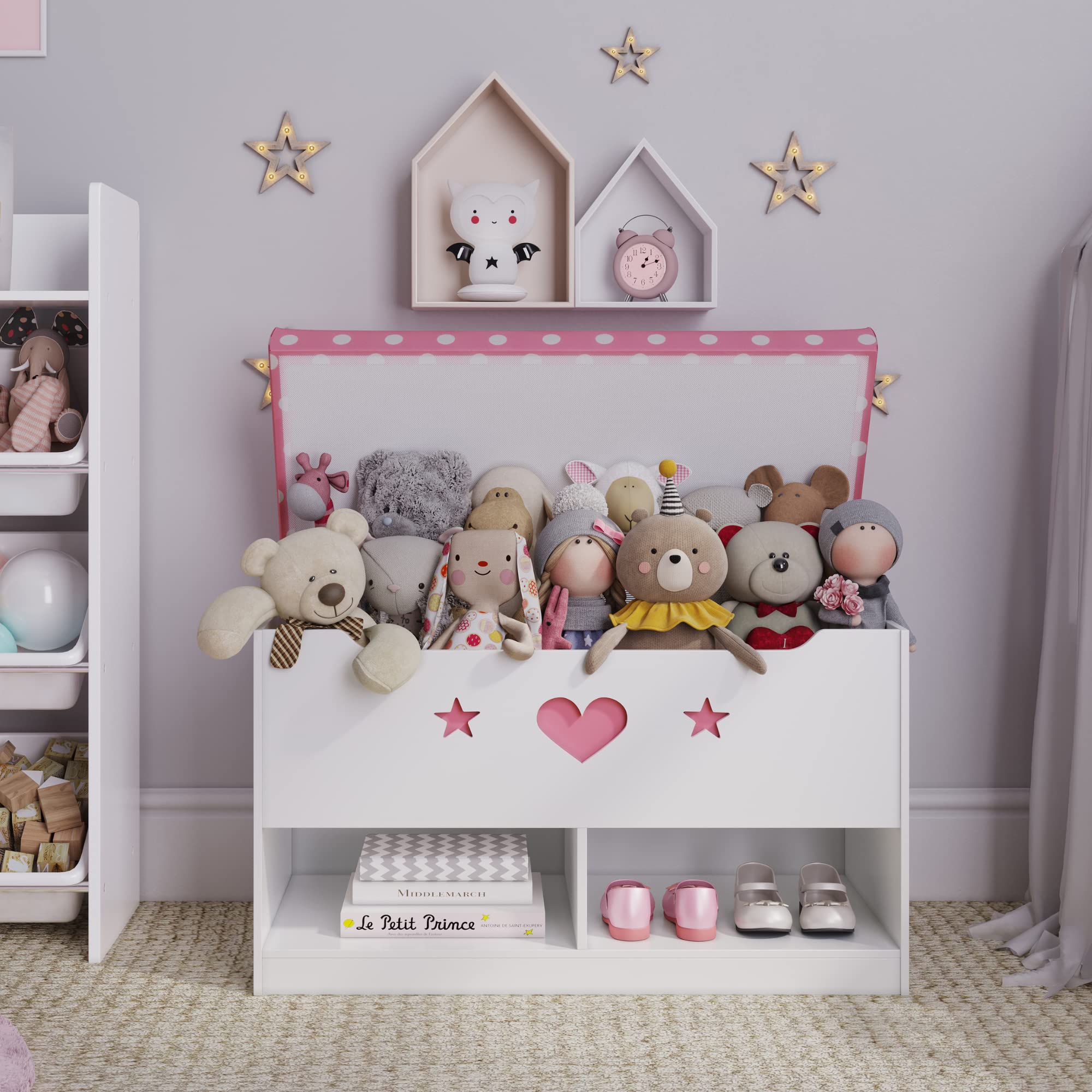 Sturdis Kids Toy Box β Pink & White with Cushion Storage Bench Seat, Toy Storage Chest And Cubby Space For Shoes And Books Organizers