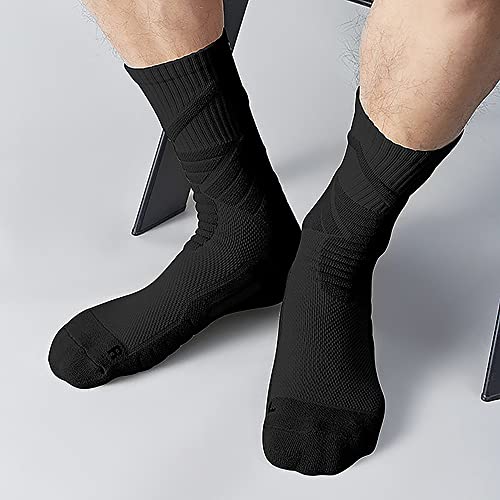 Teendi Cushioned Athletic Sports Crew Socks Cotton Athletic Running Socks Multi Color Basketball Socks Black (Black, White, Grey, Sky Blue 4 Pairs)