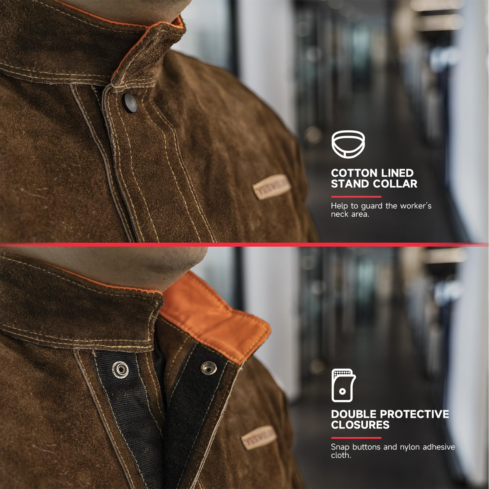 YESWELDER Leather Welding Jacket for Men Women,Heavy Duty welder jacket,Heat Flame Resistant Welding Coat