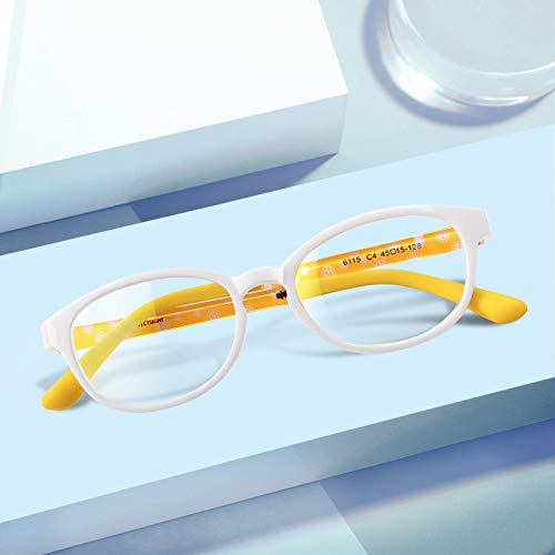 PERFECTSIGHT Blue Light Blocking Glasses for Kids Boys & Girls Frame TR90 Flexible Strap Anti-Eyestrain Headache and UV Age 4-12 (C6115-C4)
