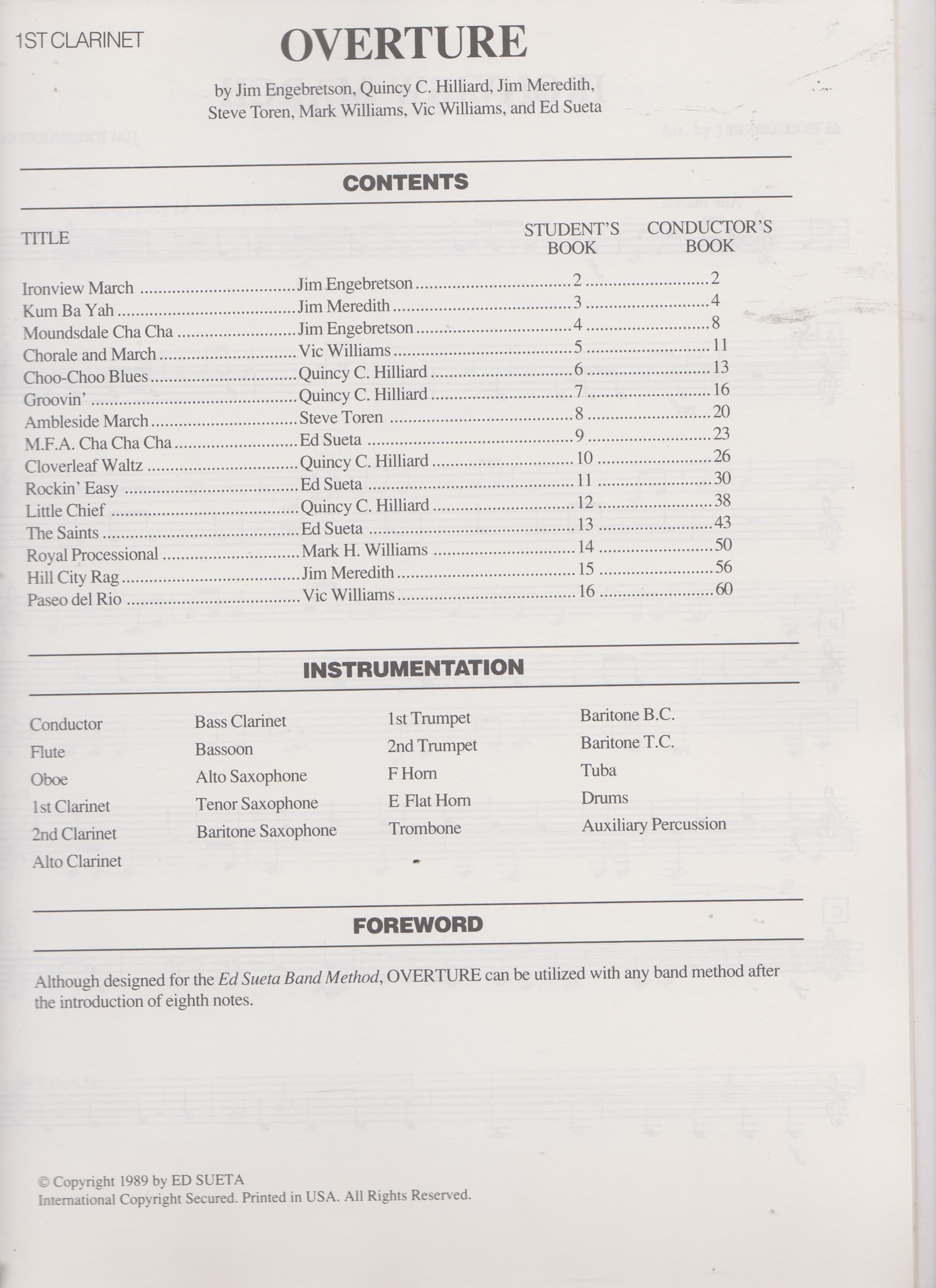 Overture - 1st Clarinet,by Vic Williams, Ed Sueta, Jim Engebretson,, Quincy Hilliard, Jim Meredith, Steve Toren, Mark Williams,