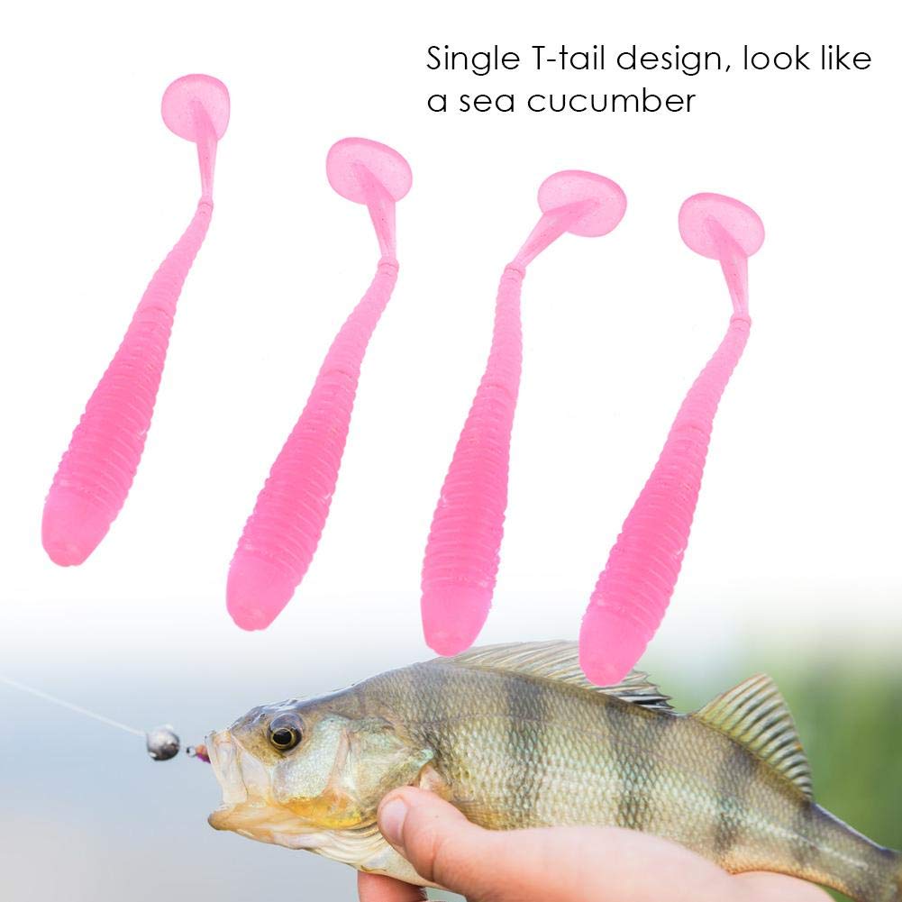 Summer Enjoyment Meiyya Lures Baits, 50PCS 5cm Soft Plastic Fishing Lures T-Tail Grub Worm Baits Fish Tackle Accessory(Pink)