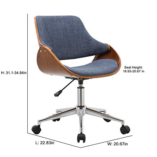 Porthos Home Adjustable Height Mid Century Modern Office Desk Chair, Fabric and Wood with Caster Wheels, Easy Assembly
