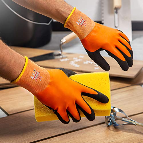 SAFEAT General Waterproof Work Gloves for Men and Women β Flexible, Double Coated Latex, Multipurpose, Sandy Grip Foam 1 Pair (Large)