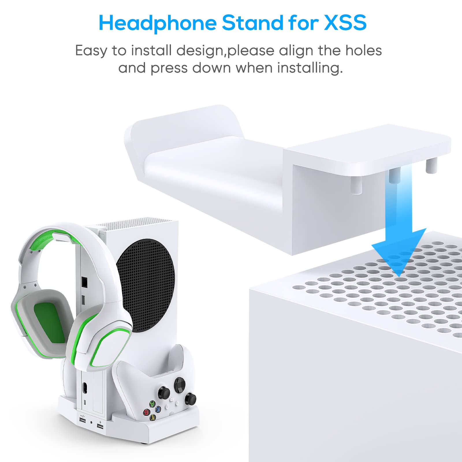Vertical Cooling Stand Station for Xbox Series S with 2x 1400mAh Rechargeable Battery Pack &Suction Cooling Fan and Dual Controller Charger Dock, Extra USB Ports and Headphone Stand Accessories