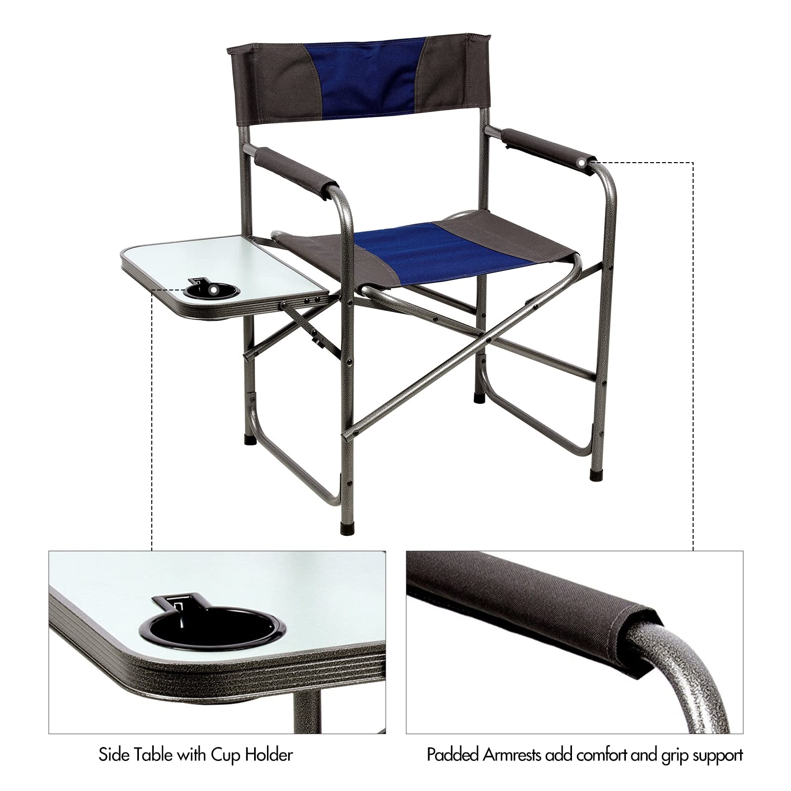 PORTAL Director Chairs, Foldable, Alloy Steel, Blue/Grey