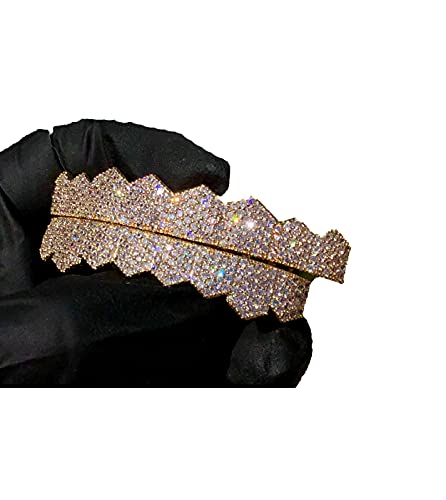 Shop-iGold 14k Gold Plated Iced Out Bling Gold Grillz for Mouth Top Bottom Hip Hop , 8 Teeth Grills for Teeth Mouth Set