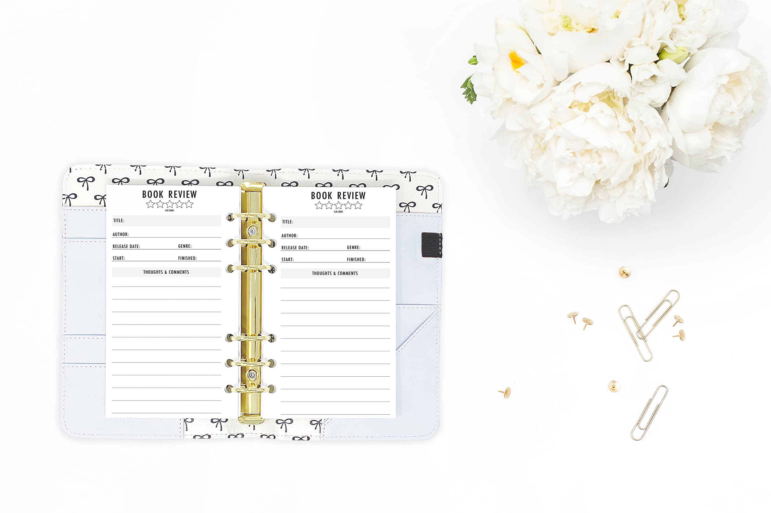 Personal Book Review Planner Insert Refill, 3.74 x 6.73 inches, Pre-Punched for 6-Rings to Fit Filofax, LV MM, Kikki K, Moterm and Other Binders, 30 Sheets Per Pack