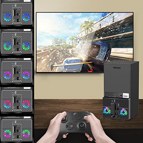 Vertical RGB LED Cooling Fan for Xbox Series X Console, Upgraded External USB Powered Cooling System Accessories Cooler Stand for Xbox Series X, Dual 4500RPM Fan, On/Off Touch Button, 2.0 USB Hub Port