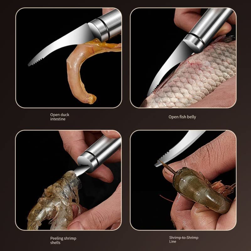 xianNv 5 in 1 Multifunctional Shrimp Line Fish Maw Knife, Stainless Steel Shrimp Deveiner Tool, Multipurpose Shrimp Peeler, Fish Scale Knife for Home Kitchen (Size : 2Pcs)