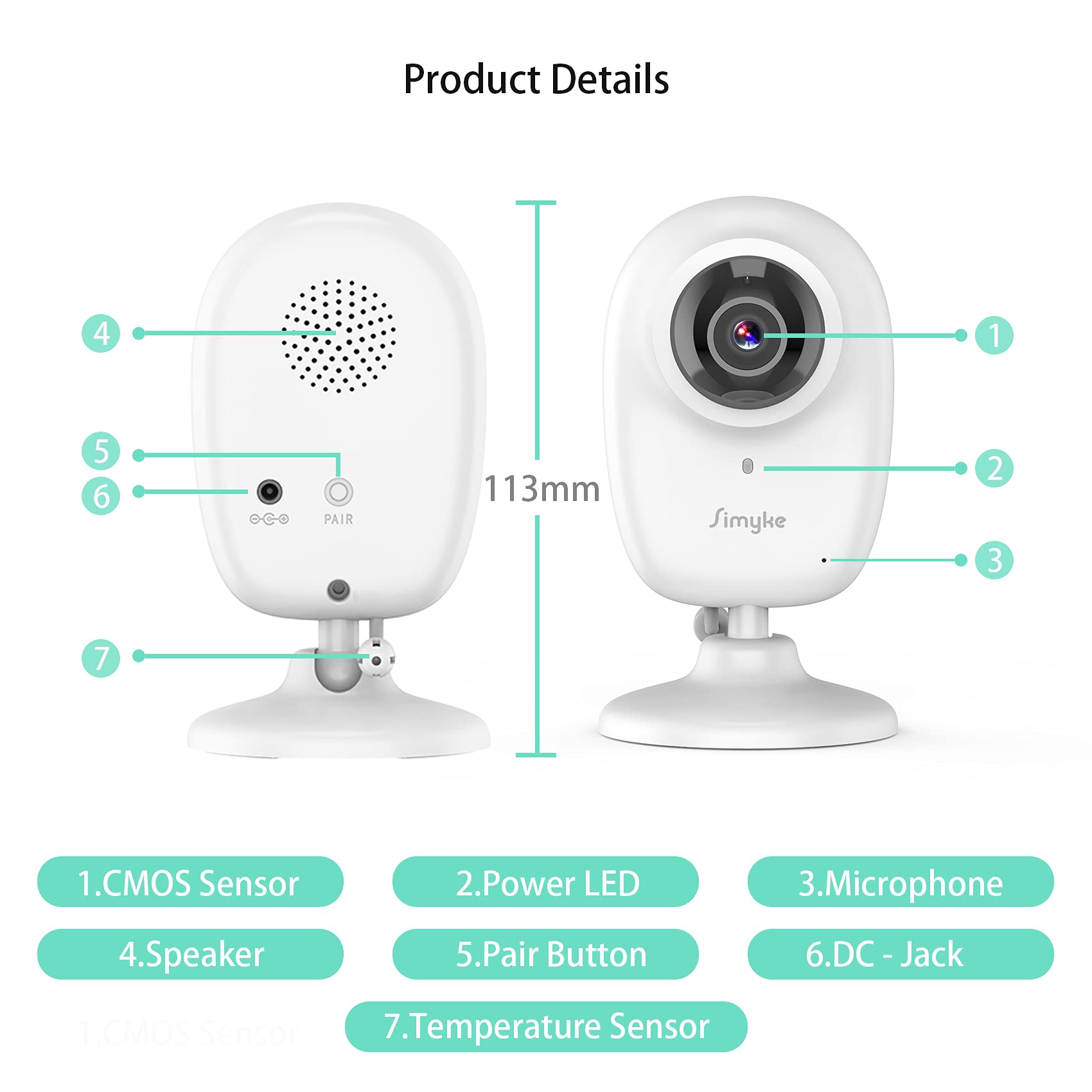 Simyke Additional Camera Add-on Baby Monitor Camera Unit for U0s Video Baby Monitor System