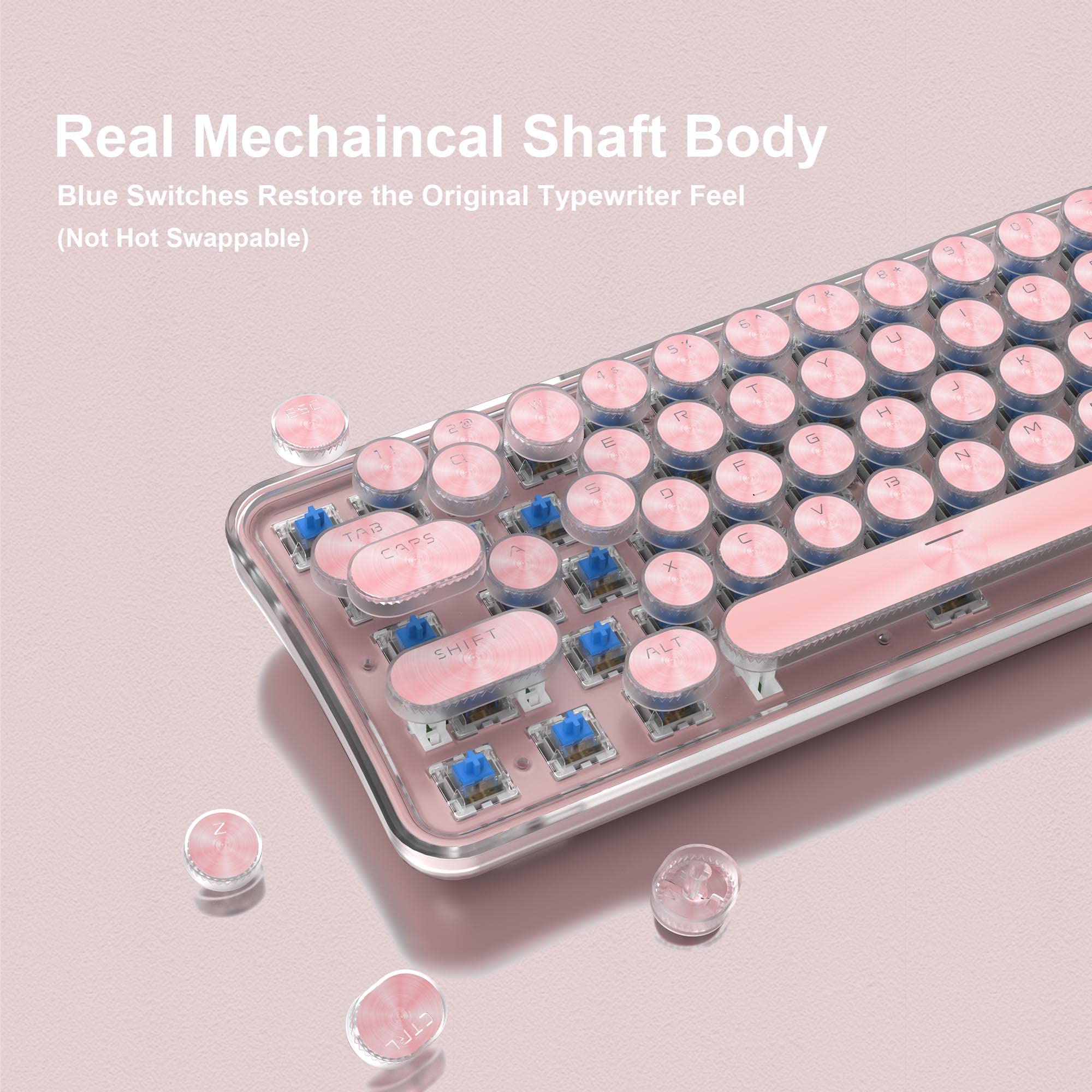 XVX K680 Typewriter Style Wireless Mechanical Keyboard, Bluetooth/2.4G/Wired Tri-Mode 65% Compact Gaming Mechanical Keyboard with RGB Backlit, Retor Computer Keyboard for Mac/PC/Win, Blue Switches