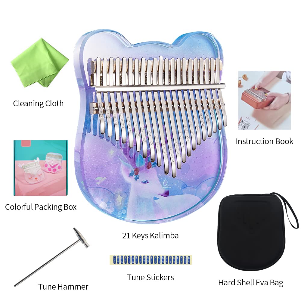 Yasisid Kalimba Thumb Piano for Kids, Adults and Student Beginners Easy to Learn Portable Musical Instruments Gifts, with Hard Case Bag, Tuning Hammer and Instruction (21 Keys, Painted)