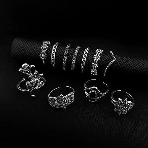 VESOCOZGSZ Vintage Boho Gold Silver Rings Set Wave Crystal Rings Set Joint Knuckle Ring Set Finger Rings Stackable Retro Mid Rings for Women and