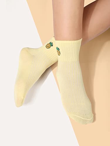 Verdusa Women's 5 Pairs Cute Printed Toe seamed Soft Crew Socks Fruit Print B one-size