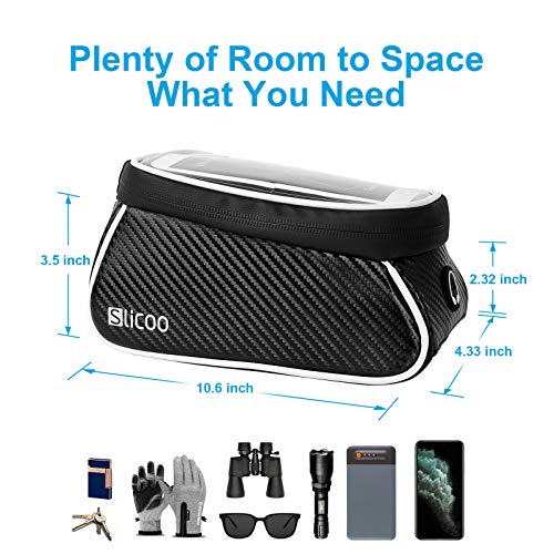 SlicooWaterproof Bicycle Bag, Bike Front Frame Bag Holds iPhones & Android Below 6.0'', Bicycle Smartphone Handlebar mounts with Sensitive Touchscreen, Cycling Accessories for Adult Bikes