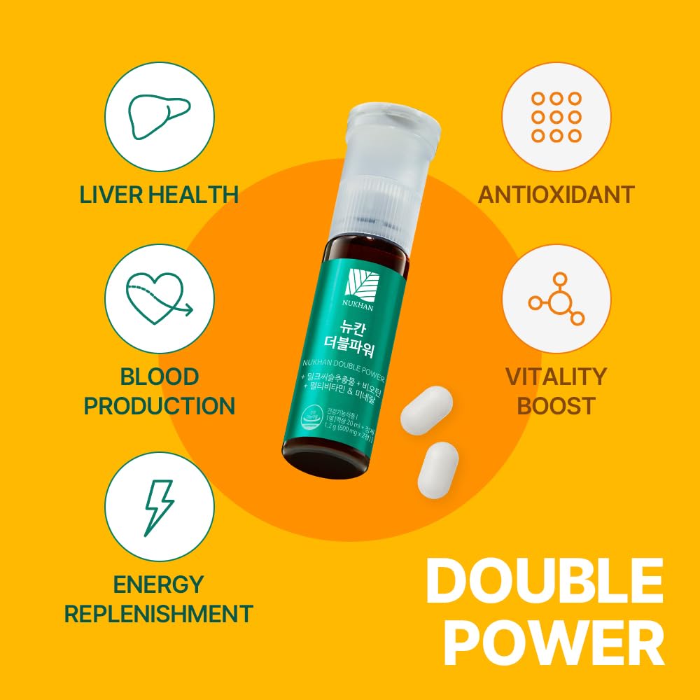 NUKHAN Double Power - Liver Cleanse Detox & Repair | Milk Thistle, Vitamin B Complex, Vitamin C, K, B12, Zinc | Immune Support & Energy Boost | Multivitamin & Mineral Supplement | 30 Day Supply