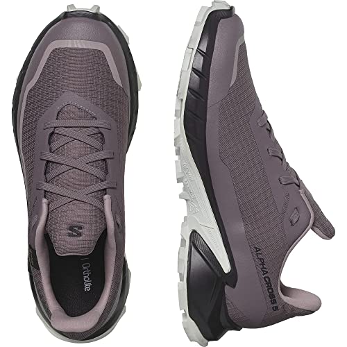 Salomon Women's ALPHACROSS 5 GORE-TEX Trail Running Shoes for Women, Moonscape / Black / White, 8