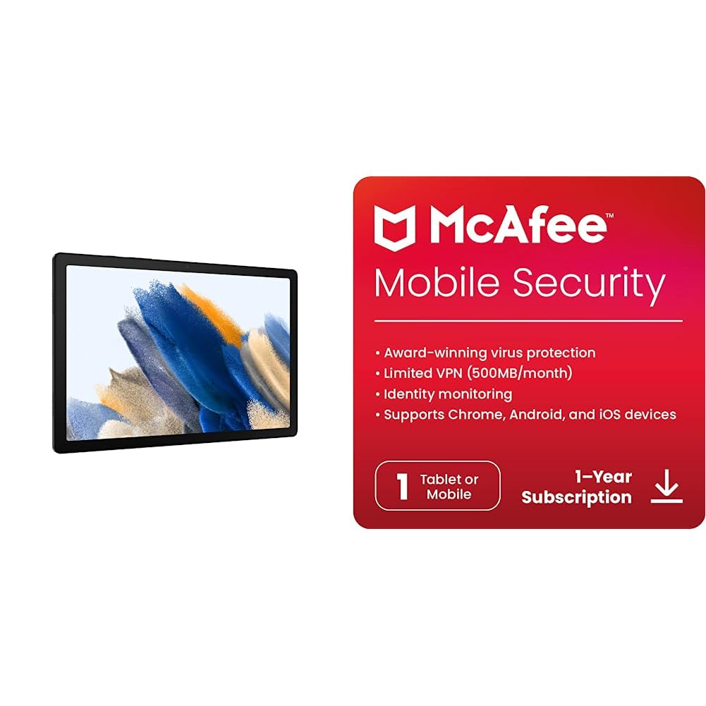SAMSUNG Galaxy Tab A8 10.5” 128 GB Android Tablet [Dark Gray] and McAfee Mobile Security Software [Download]