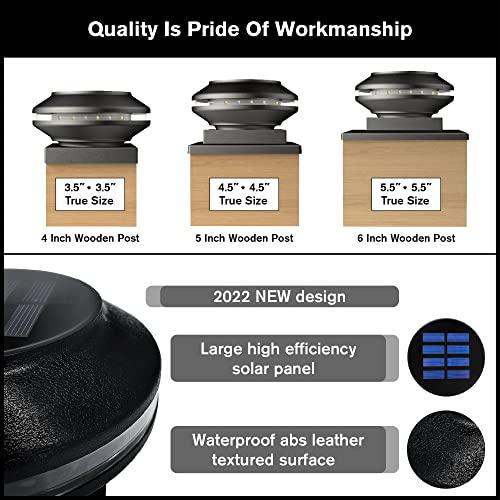 Solar Post Cap Lights Outdoor - Bright 16 LEDs 2 Modes Warm White/Colorful for Fence, Deck or Patio - Fit 4x4 5x5 6x6 Posts - Slate Black (4 Pack)