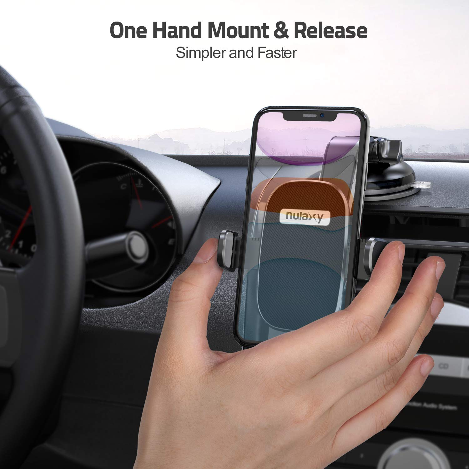 Nulaxy Phone Holder for Car, No Obstruction View Dashboard Windshield Car Phone Mount Strong Suction with Extra Gel Pad for iPhone 11 Pro Max/11/XS Max, Galaxy S10, Google Pixel 3 XL Other 4.7''- 6.5β
