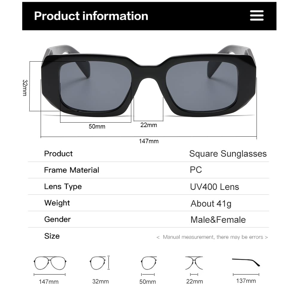 Verfimaci Trendy Rectangle Sunglasses for Women Man Square Sun Glasses