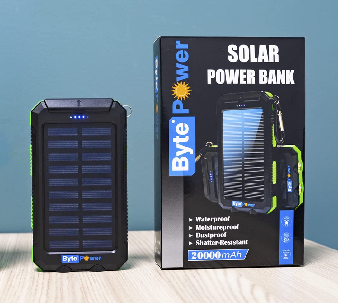 Solar Charger Power Bank 20000mAh, Portable Solar Pone Charger with Compass,Carabiner, Whistle,Flashlights,Solar Panel Charger,Camping Gear Accessory (Green)