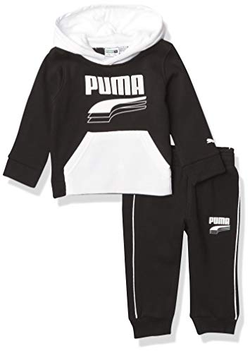 PUMA Boys' Pullover Hoodie & Jogger, Black/White, 3-6M