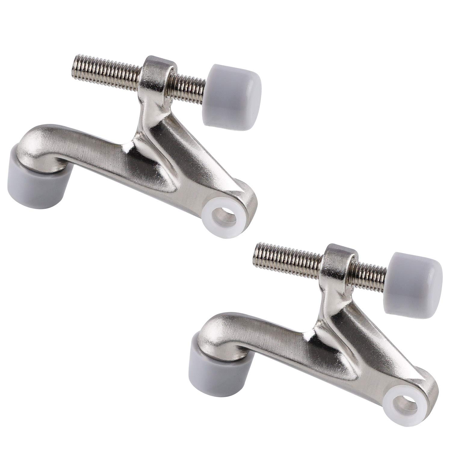 Triumph Hardware 2 Pack Hinge Pin Door Stopper,Adjustable Heavy Duty Door Stopper 2-3/8"x15/16”,Brushed Satin Nickel,with Black Rubber Bumper Tips