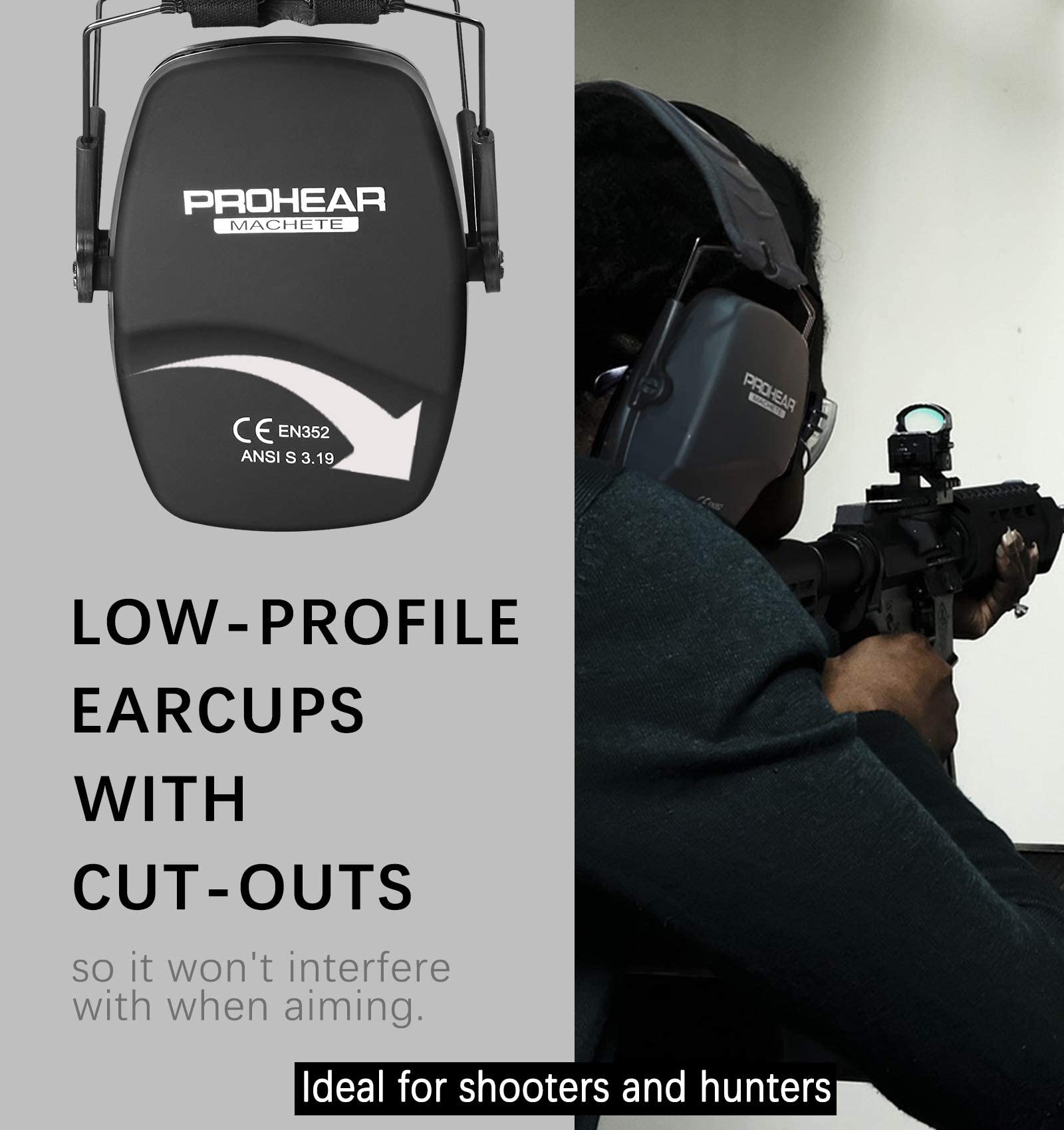 PROHEAR 036 Digital Electronic Shooting Ear Protection Patriot Sound Amplification Earmuffs & 016 Shooting Ear Protection Safety Earmuffs Gun Range Hunting (Black)