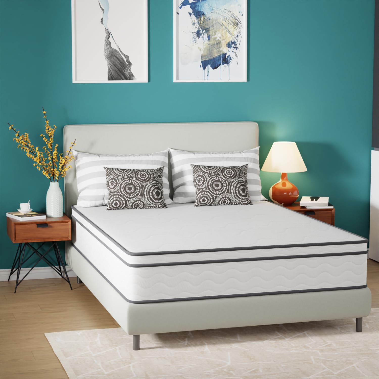 PayLessHere 12 Inch Innerspring Mattress in a Box with Bamboo charcoal Gel Memory Foam Fiberglass Free CertiPUR-US Certified Medium Firm Spring Mattress Pressure Relief,Queen