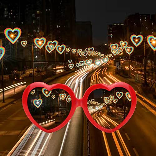 Votange Heart Effect Diffraction Glasses - See Hearts! - Special Effect Rave Party Music Festival Light Changing Eyewear