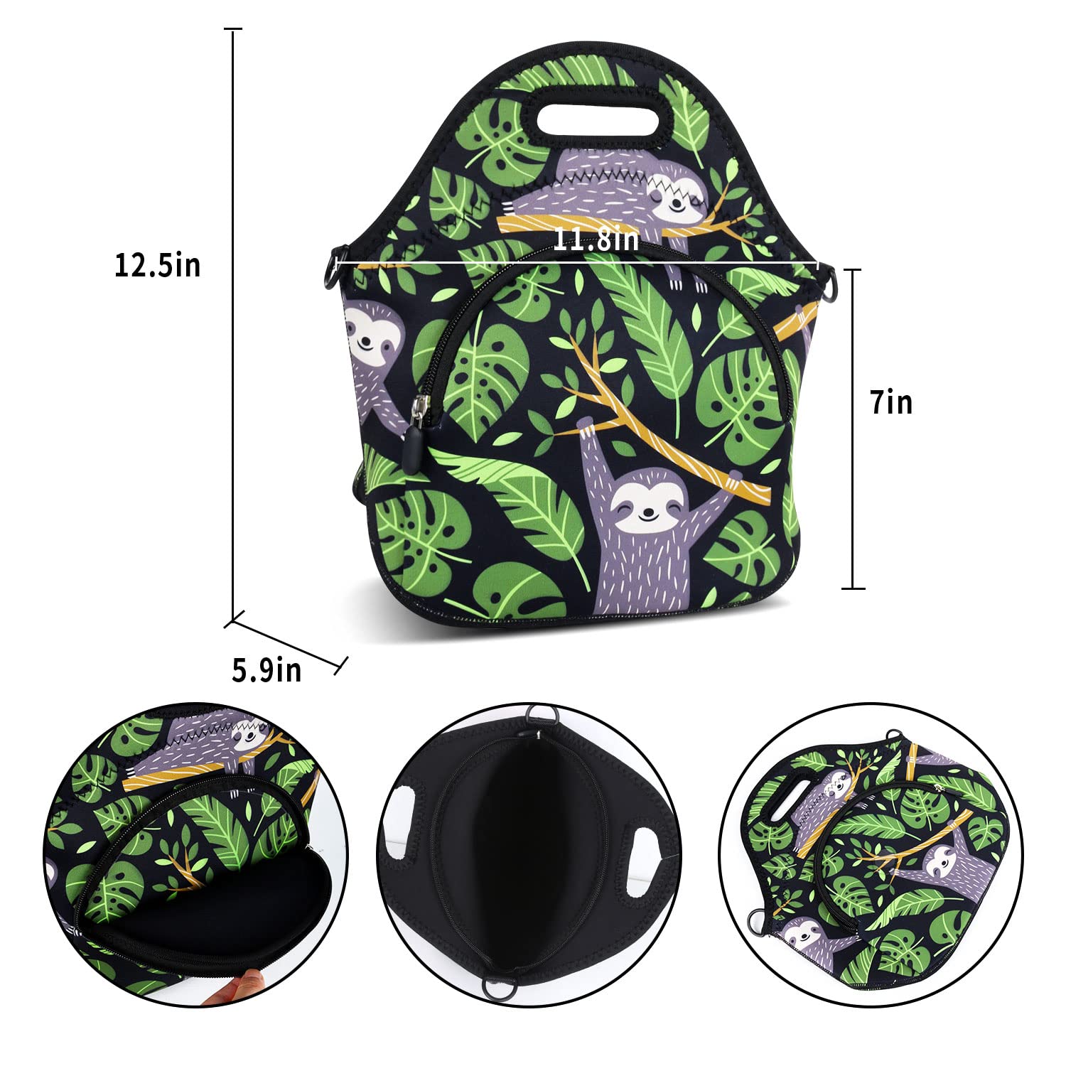 Violet Mist Neoprene Lunch Bag Tote Reusable Insulated Lunch Box with Adjustable Shoulder Strap&Pocket for Women,Men,Adults
